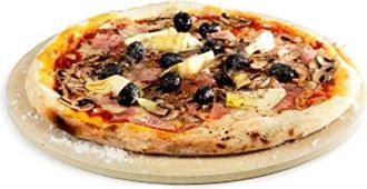 Barbecook Pizzastein für Gasgrill und Backofen, Pizza Stone Grill Zubehör aus Feuerfestem Ton, Universal, Rund, 36cm, Schwarz