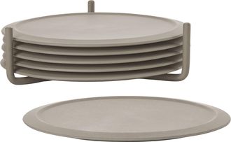 Zone Denmark Singles Glasuntersetzer aus Silikon, Untersetzer für Gläser, Tassen, Cocktailgläser, Durchm. 10 cm, Höhe 3,1 cm, 6 Stück, inkl. Halter, Taupe