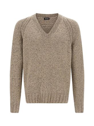 Ermenegildo Zegna Cashmere-Blend V-Neck Sweater - Beige