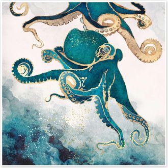 Posterlounge Octopus, Unterwassertraum V Poster von SpaceFrog Designs 30 x 30 cm Petrol Wandbilder Wanddeko