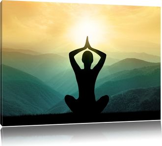 Pixxprint Yoga und Meditation, Größe: 120x80cm, Leinwandbild, fertig gespannt, Wandbild, Dekoration, Kunstdruck, kein Poster