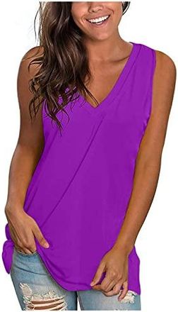 Generic Lot de 1/2 gilets de course &agrave; pied &agrave; col en V pour femme - Sans manches - Haut de sport respirant - D&eacute;bardeurs de plage solides, Violet 3, L