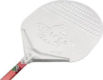 Giemme Benutzerdefinierte perforierte Pizzaschaufel aus eloxiertem Aluminium, 33 cm, professionell, runde Form, gelochtes Schaufelblatt