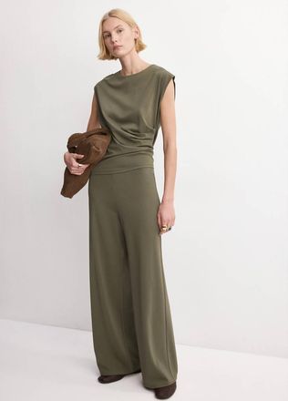 Mango Pantalon droit taille &eacute;lastique kaki - Femme - XXL - MANGO