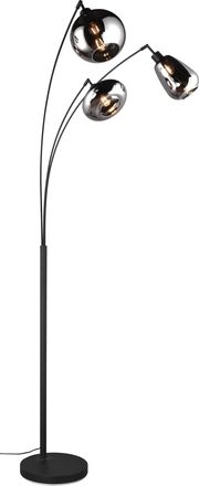 Trio Leuchten Stehleuchte Lumina 417000332, Metall Schwarz matt, Glas chrom bedampft, exkl. 3x E14