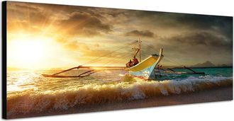 Paul Sinus Art Sinus Art Wandbild 150x50cm Philippinen Meer Fischerboot Sonnenuntergang