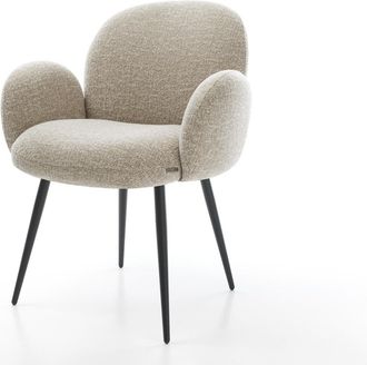 DELIFE Esszimmerstuhl Nube-Flex mit Armlehnen Webstoff Soft Beige 4-Fuß konisch Schwarz Taschenfederkern, Esszimmerstühle