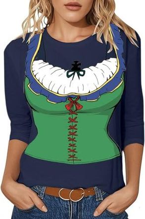 Generic Chemise Oktoberfest 2025 pour femmes et hommes - Costume dHalloween unisexe &agrave; manches longues thermiques pour femmes, bleu marine, S