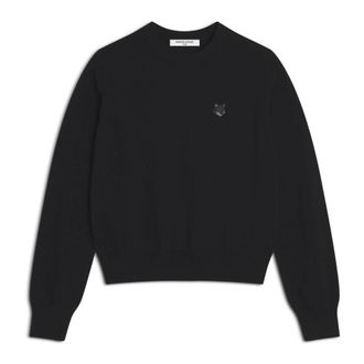 Maison Kitsun&eacute; Fox Head Patch Merino Wollpullover - - Knitwear - Damen - Schwarzk - M