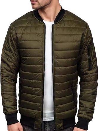 Generic Blouson bomber matelass&eacute; en losanges pour homme - L&eacute;ger - Automne et hiver - Style universitaire - Bordure c&ocirc;tel&eacute;e - V&ecirc;tement dext&eacute;rieur d&eacute;contract&eacute;, 