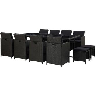 vidaXL 13-tlg. Garten-Essgruppe mit Auflagen Poly Rattan Schwarz vidaXL