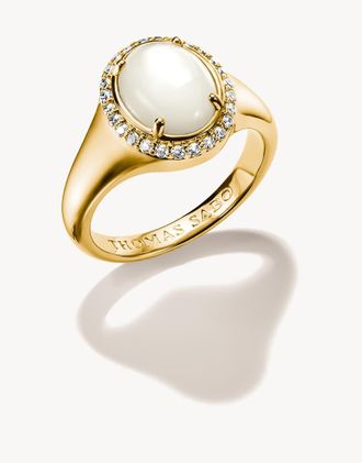 Thomas Sabo bague Halo avec nacre et zirconias blancs en or jaune, blanc-Dor&eacute;