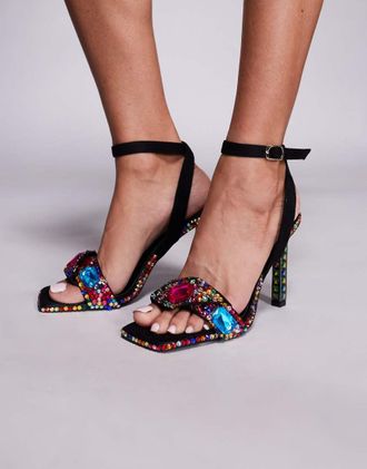 Azalea Wang Azalea Wang - Discoball - Absatz-Sandaletten in Schwarz mit Schmucksteinverzierung