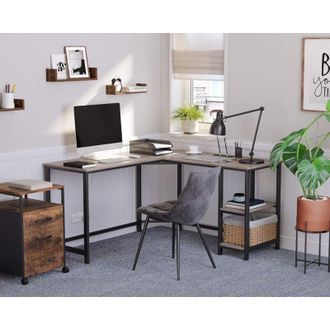 Vasagle Bureau avec Rangement, Bureau dAngle en L, Poste de Travail avec &Eacute;tag&egrave;res, Table, pour T&eacute;l&eacute;travail, Gain de Place, Facile &agrave; Assembler