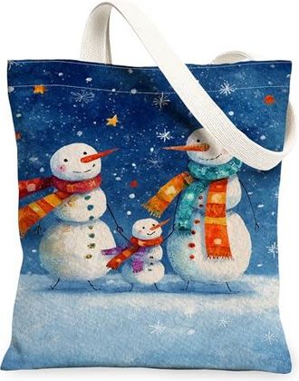 Generic Sacs fourre-tout en toile motif bonhomme de neige r&eacute;utilisable, sacs de courses r&eacute;utilisables, l&eacute;gers et lavables pour les courses, les voyages, la pl