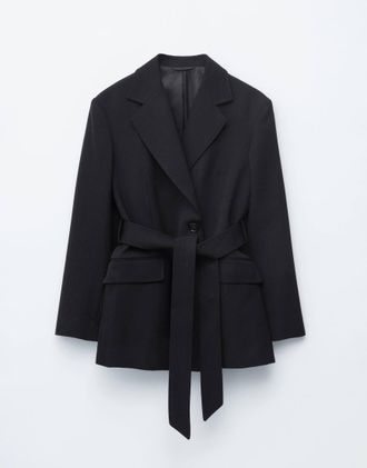& Other Stories Blazer ceintur&eacute; en laine - Noir