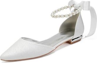 Generic Chaussures À Talon Plate De Mariee Chaussure Mariée Bout Pointu Mariage Femme Robe De Soirée Confortable Plates Escarpin 1.8Cm,Ivoire,38 EU