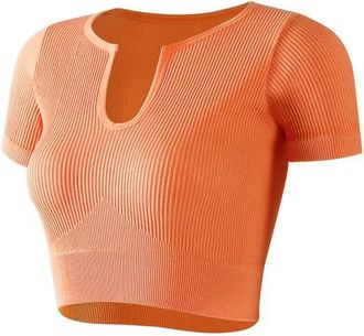 Generic Soutien-gorge de sport 2026 r&eacute;sistant aux chocs et affaissement, gilet de yoga fronc&eacute; sans anneau en acier au dos, Orange, L