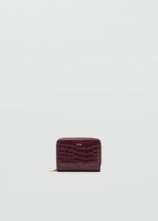 Mango Portefeuille moyen effet croco brillant bordeaux - Femme - Taille unique - MANGO