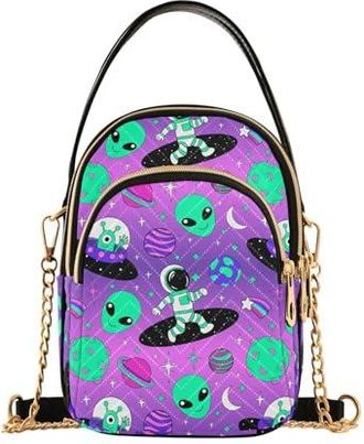 Mnsruu Sac à bandoulière pour femme, motif astronautes, alien, espace, sac à main, petit sac à bandoulière avec sangle réglable