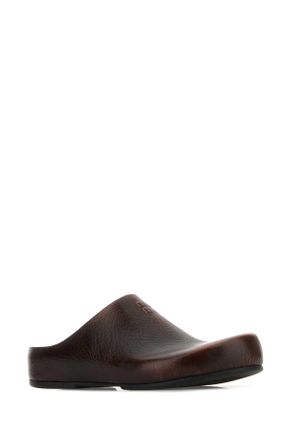 Miu Miu Womens Dark Brown Leather Slippers Palissandro Flat Shoes