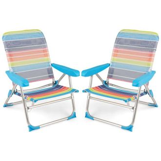 Costway Lot de 2 chaises de plage pliantes et pliables, inclinables &agrave; plat, pour le camping, la pelouse, avec dossier inclinable 5 positions, pour lext&eacute;rie