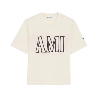 Ami Logo Art T-Shirt - - Tops - Herren - Beige - M