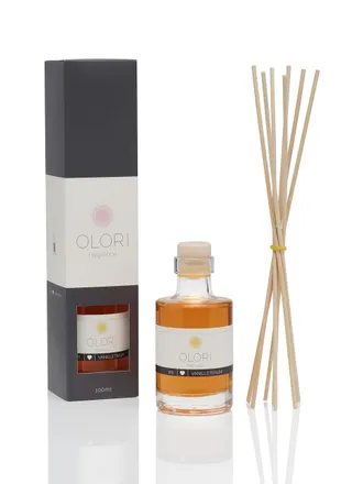Olori Raumduft Vanille - Diffuser mit St&auml;bchen - Duft&ouml;l mit &auml;therischen &Ouml;len weich, sinnlich, pudrig, s&uuml;&szlig; - 100% Nat&uuml;rlich & Rein - Lufterfrischer mit Dufts