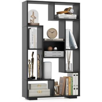 Costway Bibliothèque Géométrique de 120 cm, Etagères Ouvertes, Etagère de Rangement Autoportante avec Kits anti-basculement, pour Bureau, Salon, Naturel