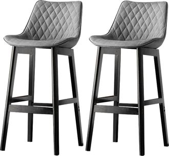 Generic Barhocker, Barst&uuml;hle mit R&uuml;ckenlehne, Holzbeinen und Fu&szlig;st&uuml;tze, K&uuml;cheninsel-Esszimmerstuhl aus PU-Leder, gepolsterter Tresenhocker, 136 kg