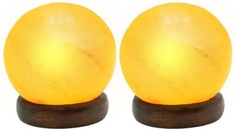 Globo Lighting Tischleuchte Salzkristall Salzkristalllampe Holzsockel Tischlampe Holz Salzstein Dekoleuchte, USB, LED 5W, DxH 8,9x10,2 cm, 2er Set