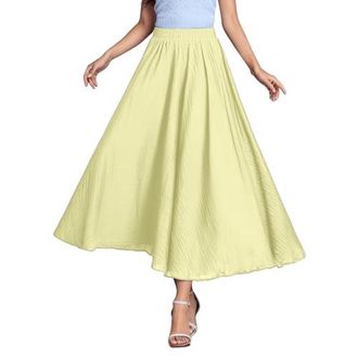 Generico Jupe longue en coton et lin boh&egrave;me pour femme taille &eacute;lastique longue fluide unie pour l&eacute;t&eacute;, la plage et les vacances, jaune clair, Medium