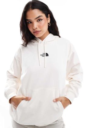 The North Face Essential - Sweat à capuche oversize avec logo - Blanc cassé