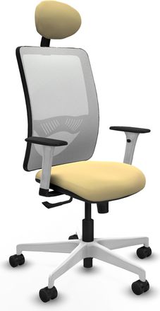 Piqueras y Crespo Telefonica Zulema Zentralstuhl mit wei&szlig;en und schwarzen Armlehnen, h&ouml;henverstellbare Lendenwirbelst&uuml;tze und festes Kopfteil, Wei&szlig;/Cremefarben