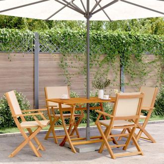 vidaXL Vidaxl - Gartenst&uuml;hle 4 Stk. Klappbar Beige Stoff und Massivholz