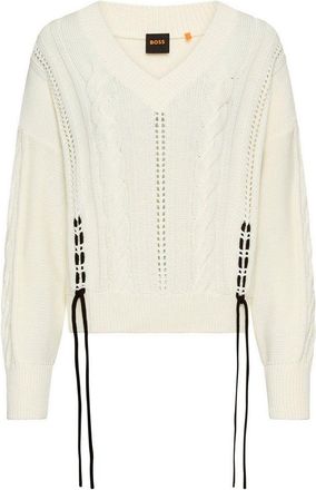 HUGO BOSS Strickpullover Fangallo Premium Damenmode mit Kordel-Details, V-Ausschnitt