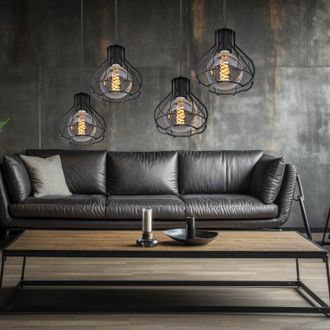 Globo Lighting H&auml;ngelampe Pendellampe Wohnzimmerleuchte Esstischlampe, Metall schwarz matt Gitteroptik, 4 Flammig E27, l 80 cm