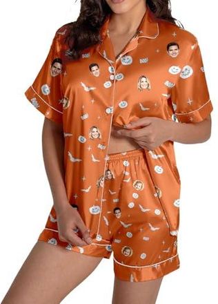Generico Ensemble de pyjama dHalloween pour femme, chemisier &agrave; manches courtes et short, confortable et respirant, avec imprim&eacute; DIY V&ecirc;tements de nuit d&eacute;t&eacute;, ora