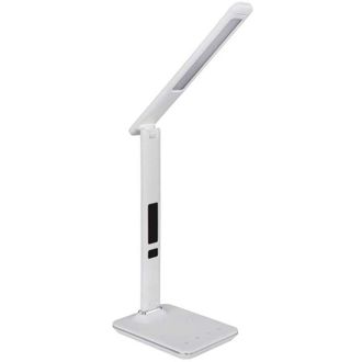 Globo Lighting Lampe de bureau led lampe de bureau aspect cuir chrom&eacute; date heure gradateur tactile