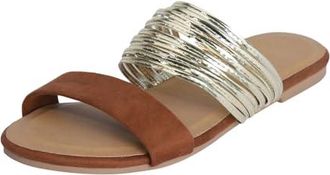 Generic 2026 Chaussures plates pour femme - Pantoufles en soie dor&eacute;e &agrave; la mode - Confortables - Un pied - Sandales de plage, marron, 38.5 EU