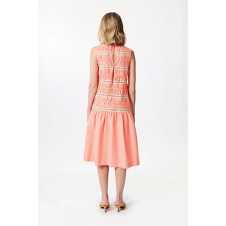 Manoush Femme, Robes, Rose, Taille: 44 FR Robe Midi Rayée en Seersucker avec Broderie