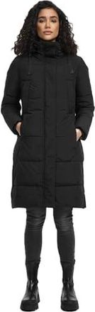 Marikoo N001 Veste dhiver pour femme (taille S à 3XL) - Veste matelassée, coupe longue, fentes latérales, capuche (amovible), veste chaude pour femme, Noir, 3