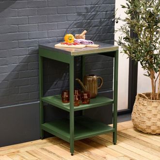 Sweeek Cuisine dext&eacute;rieure en acier vert avec 2 &eacute;tag&egrave;res L49cm