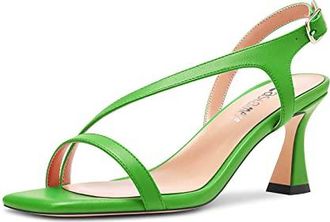 Castamere Femmes Mi Talon Heel Ouvert Bout Slingback Été Mariage Danse Cute 6.5 CM Heels Vert 37 EU