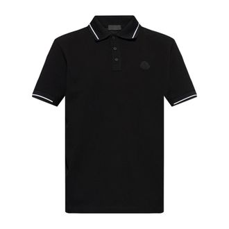 Moncler Logo-Patch Polohemd aus Baumwolle - - Tops - Herren - Schwarzk - XL