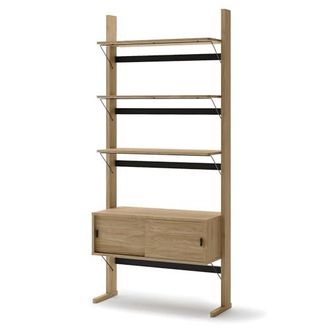 Selsey Ollie Wandregal, 193 cm x 88 cm x 40 cm - industrieller und skandinavischer Stil, 3 ger&auml;umige Regale und geschlossenes Fach, Farbe ge&ouml;lte Eiche, Schwa