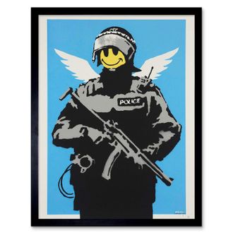Wee Blue Coo Banksy Happy Angel Policeman Graffiti Street Art Print Framed Poster Wall Decor Kunstdruck Poster Wand-Dekor-12X16 Zoll