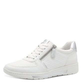 Jana Damen Sneaker flach Low Top Vegan, Silber (White/Silver), 42 EU