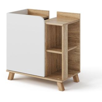 Vicco Meuble sous vasque simple Karen, Sonoma/blanc, 60 x 65 cm avec porte et compartiments ouverts