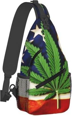 Generic Antivol Sacoche Port&eacute; &eacute;paule Feuilles de cannabis r&eacute;tro, feuilles, drapeau am&eacute;ricain Sling Sac &agrave; Bandouli&egrave;re Mode Crossbody Bag pour Homme Camping &eacute;co